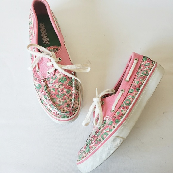 Sperry | Shoes | Sperry Floral Sequin Pink Boat Shoe 65 | Poshmark